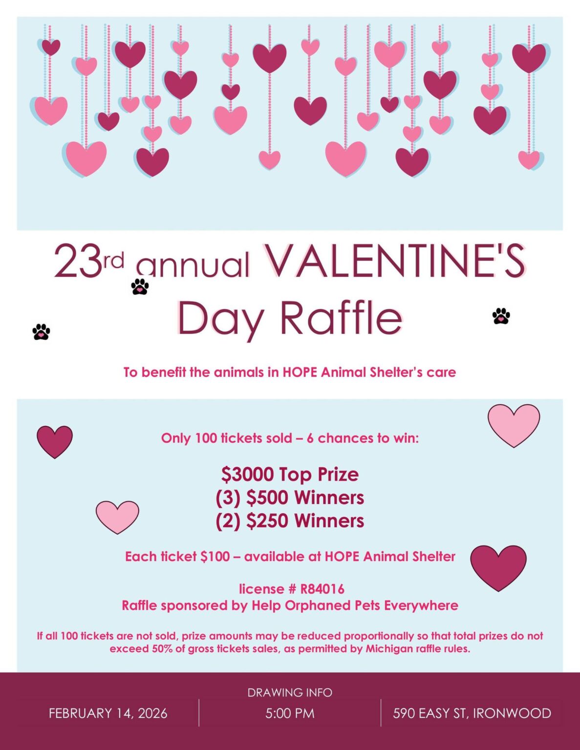 23rd Annual H.O.P.E. Animal Shelter Valentine's Day Raffle - FeLiveLife